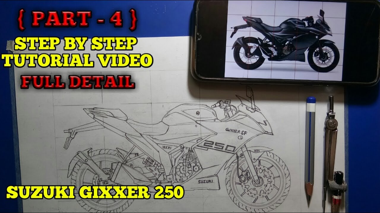 Suzuki gixxer 250 drawing Part- 4 | how to draw bike - YouTube