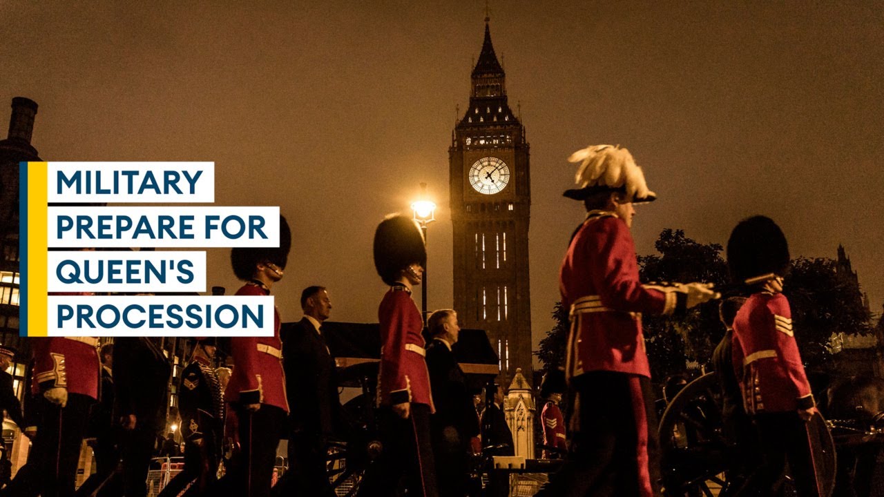 Military stage early-morning rehearsal for Queen's coffin procession ...