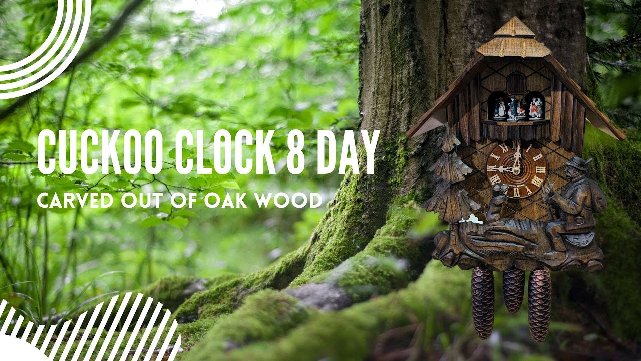 Cuckoo clock 8 day with forester dog carved Made in Germany - YouTube