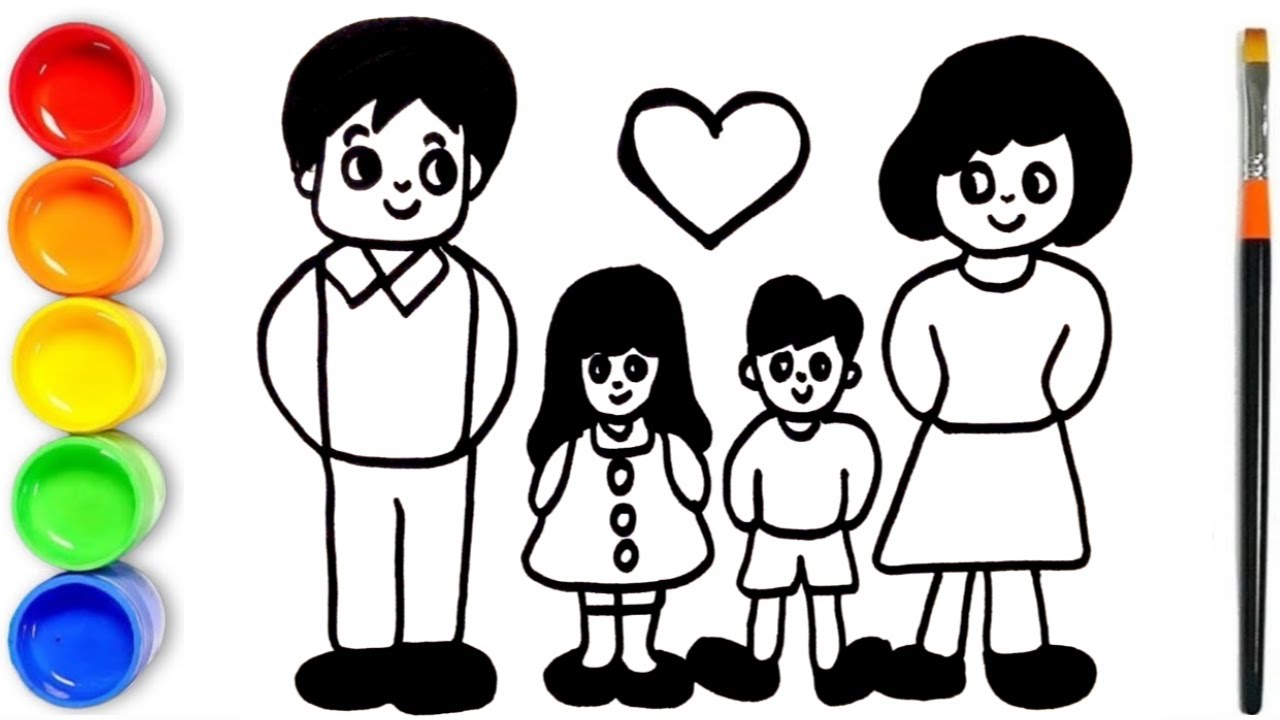 Drawing And Coloring A Family, Mother, Father, Daughter & Son, Drawings ...