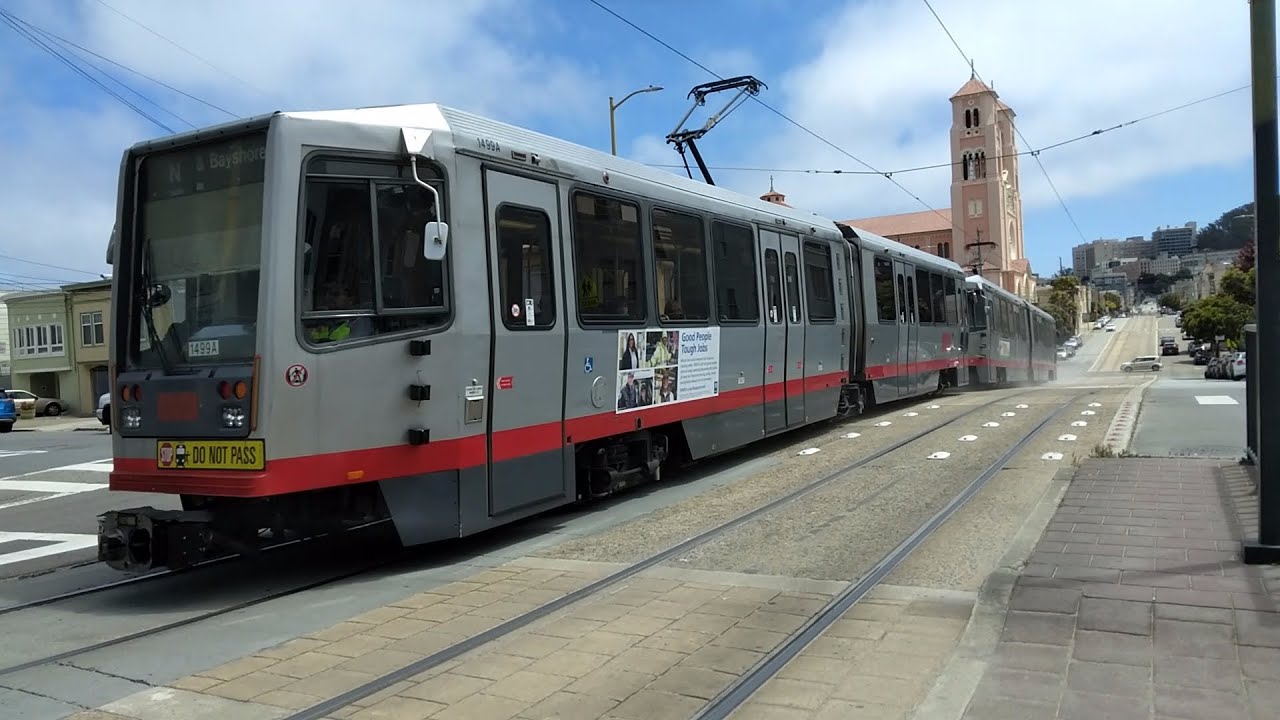 SF Muni 2-Car Breda LRV Train 1499+1453 on Route N Judah at Judah ...