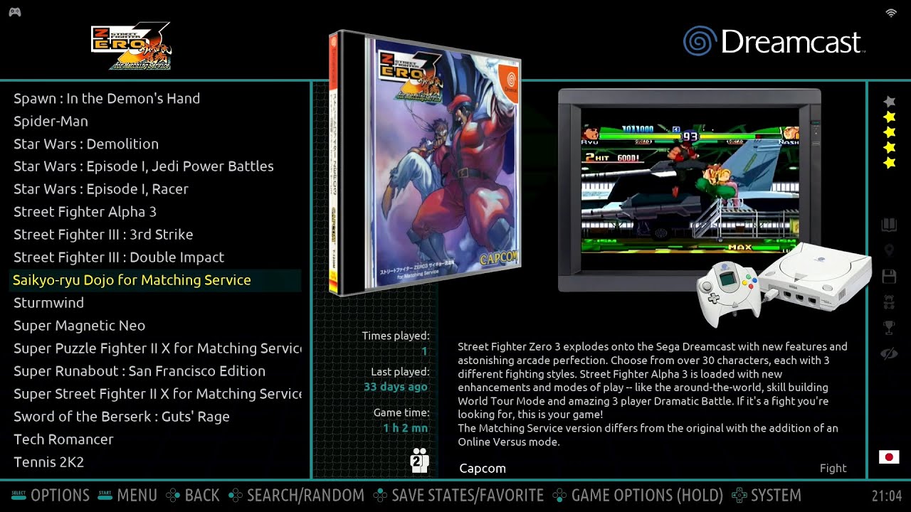 Zotac EN970 + Batocera + Dreamcast: SFA 3 Saikyo-ryu Dojo for Matching ...