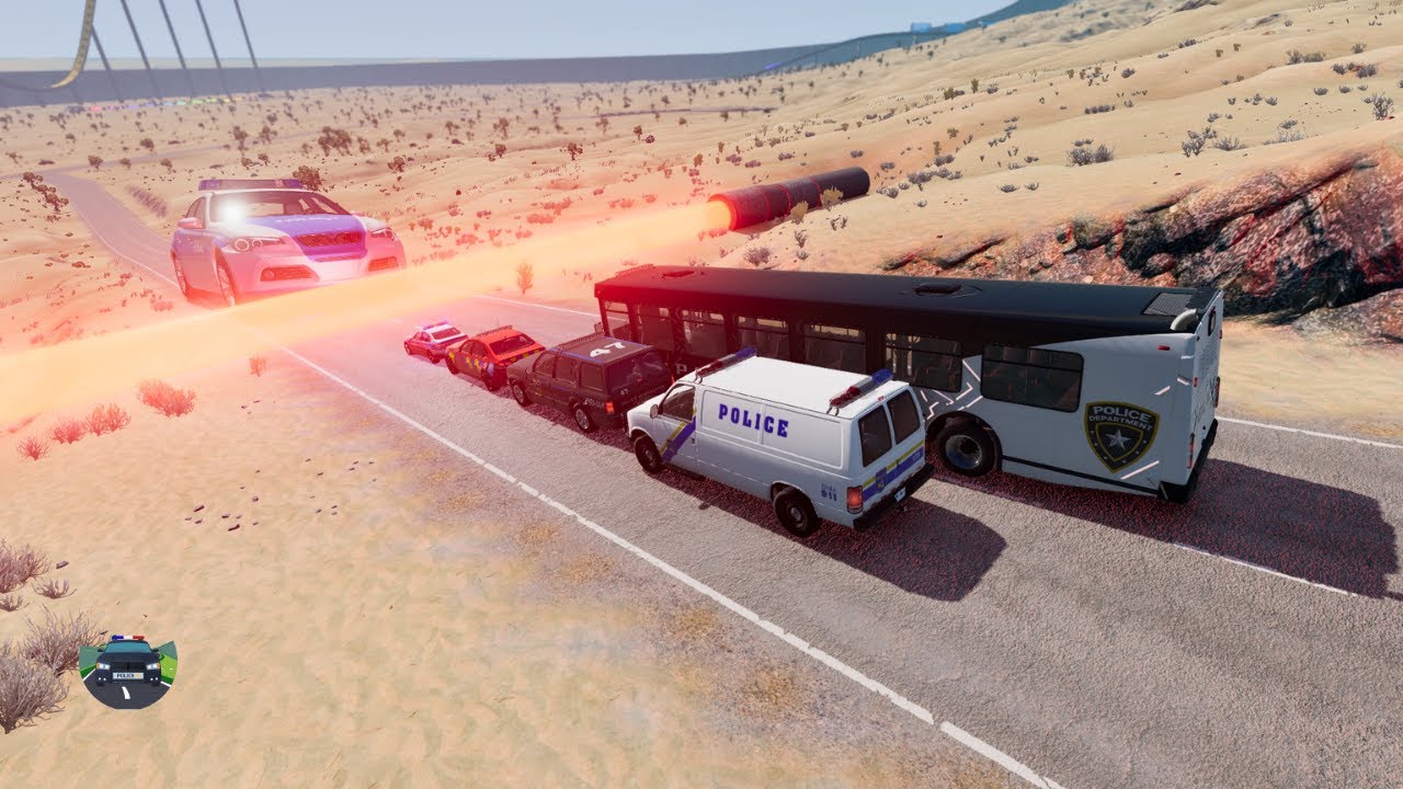 Big & Small Police Cars vs Giant Laser - BeamNG.drive - YouTube