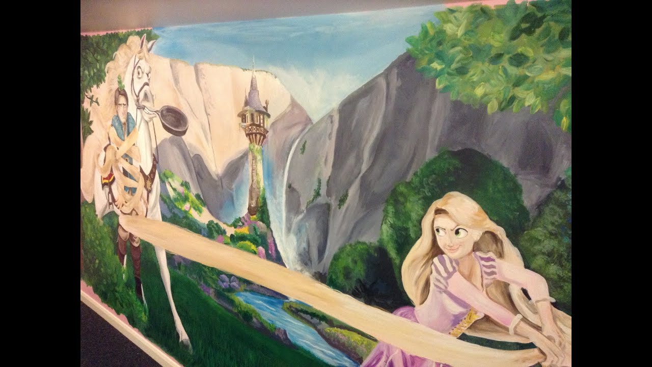TANGLED rapunzal mural by drews wonder walls !!! DISNEY - YouTube