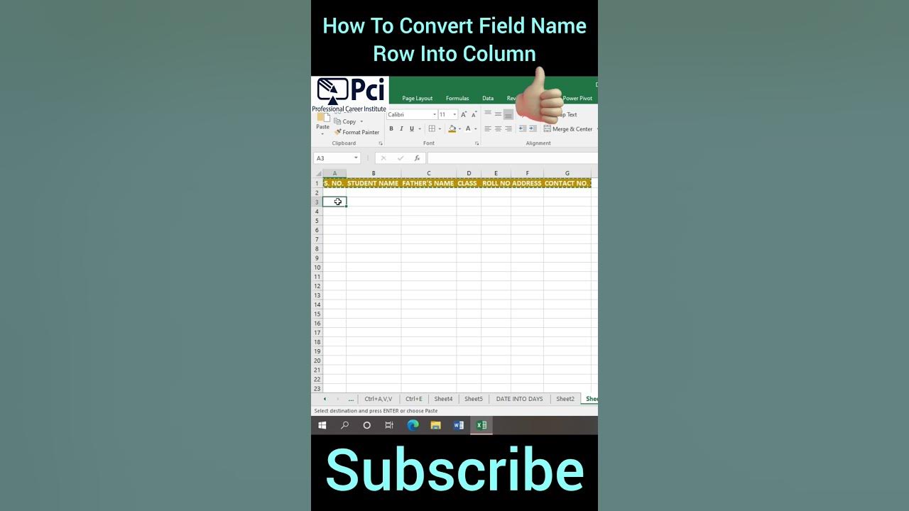 How to Convert Field Name Row into Column in MS Excel Shortcuts #shorts #excel #ytshorts - YouTube