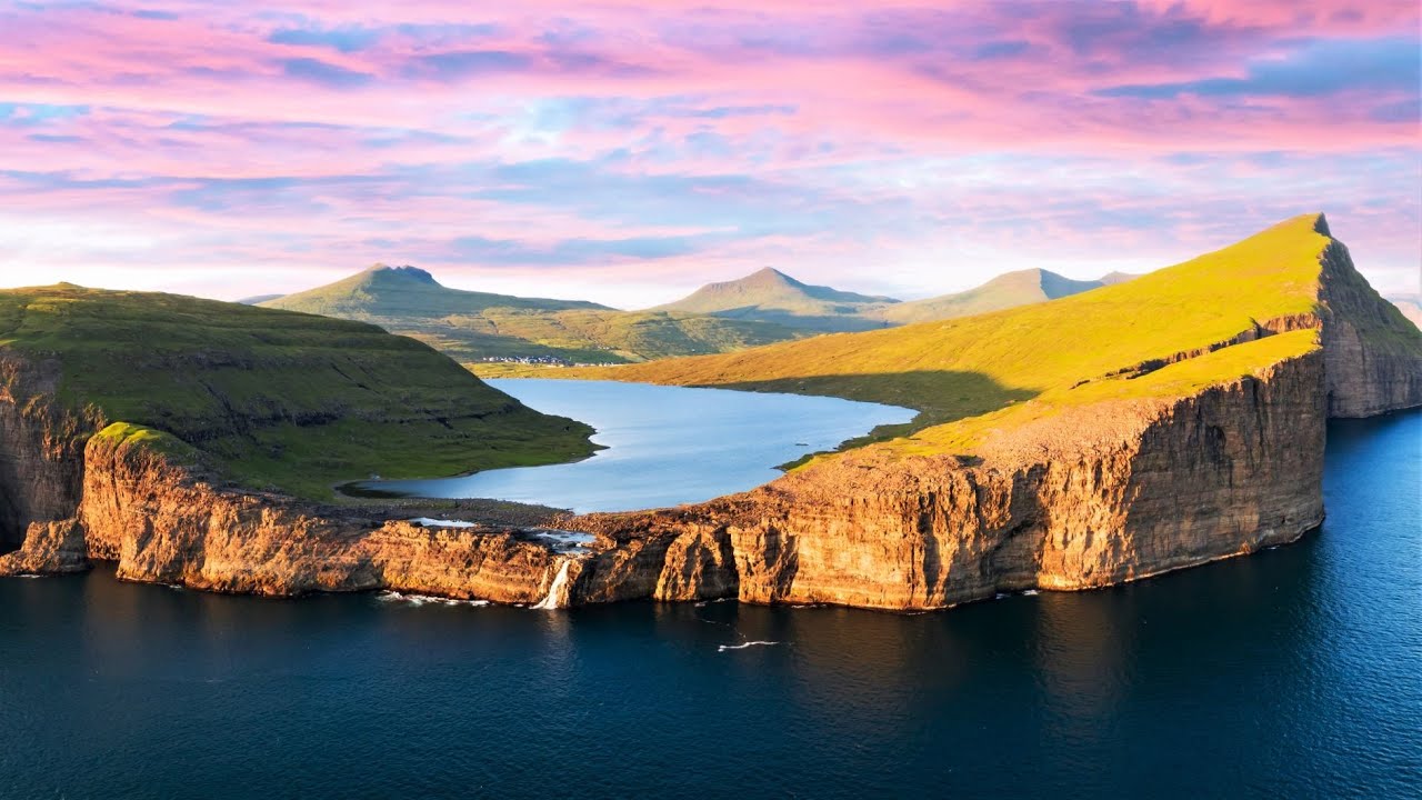 Sorvagsvatn ! Lake Hanging Above the Ocean ! breathtaking Waterfall ...