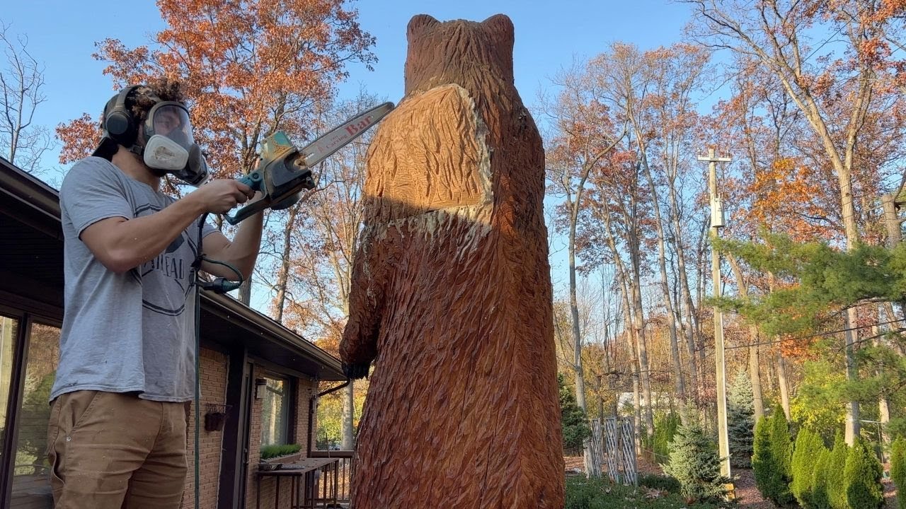 Repair A Rotten Chainsaw Carving of A Bear - YouTube