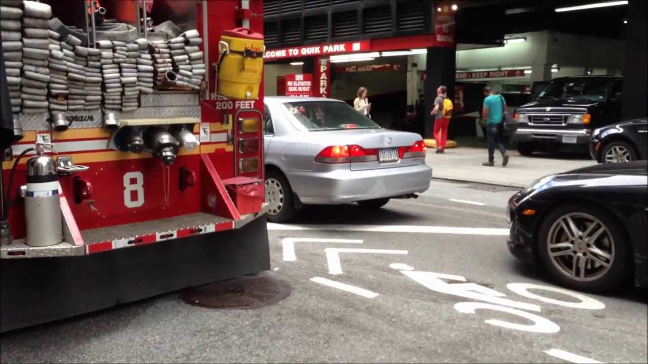 FDNY ENGINE 8 & FDNY LADDER 2 RESPONDING FROM FIREHOUSE AT E. 51ST ST ...