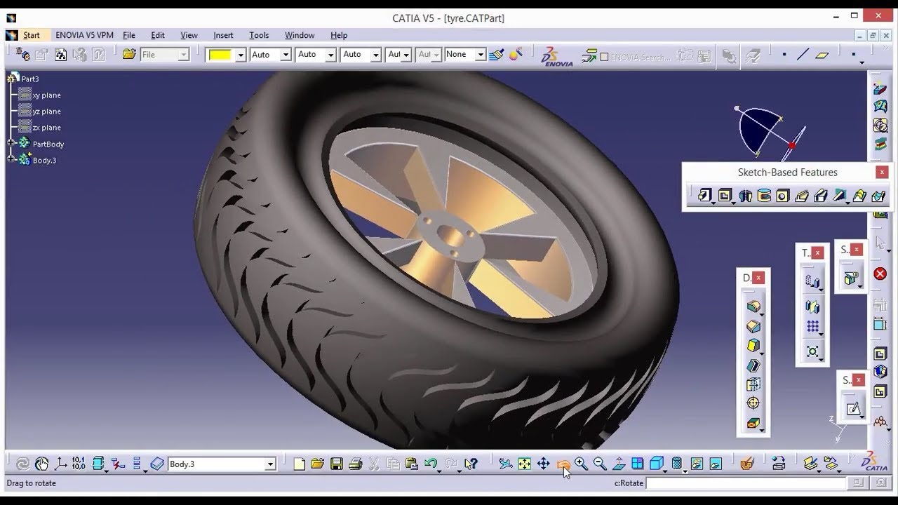 CATIA V5 | CAR RUBBER TYRE DESIGN | PART DESIGN | GENERATIVE SHAPE ...
