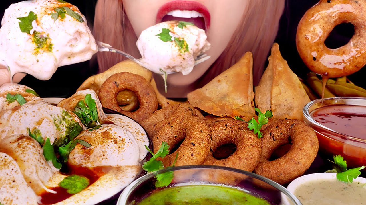 ASMR DAHI VADA, SAMOSAS | INDIAN STREET FOOD | Eating Sounds MUKBANG ...