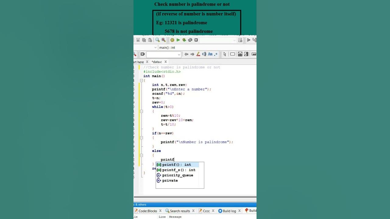 #25 Check palindrome number or not || C Program #shorts #shortvideo #cprogramming #coding #loop ...