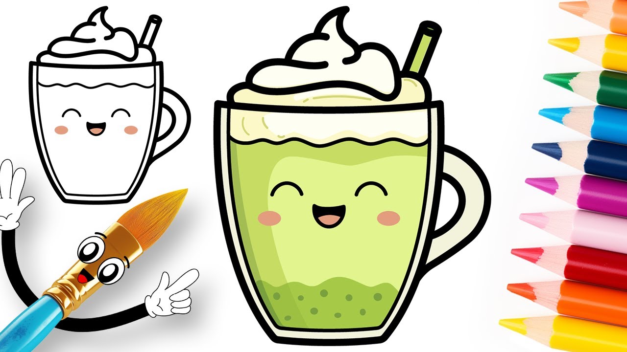 How to Draw a Cute Matcha Latte Cup Easy for Kids and Toddlers - YouTube