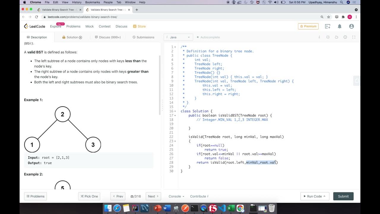 leetcode | medium | valid binary search tree - YouTube