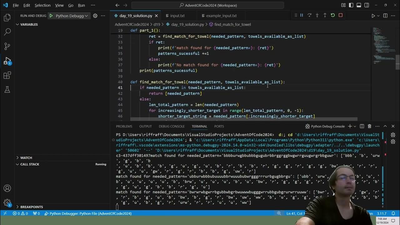 Advent of Code 2024 Day 19- Python in Visual Studio Code - YouTube