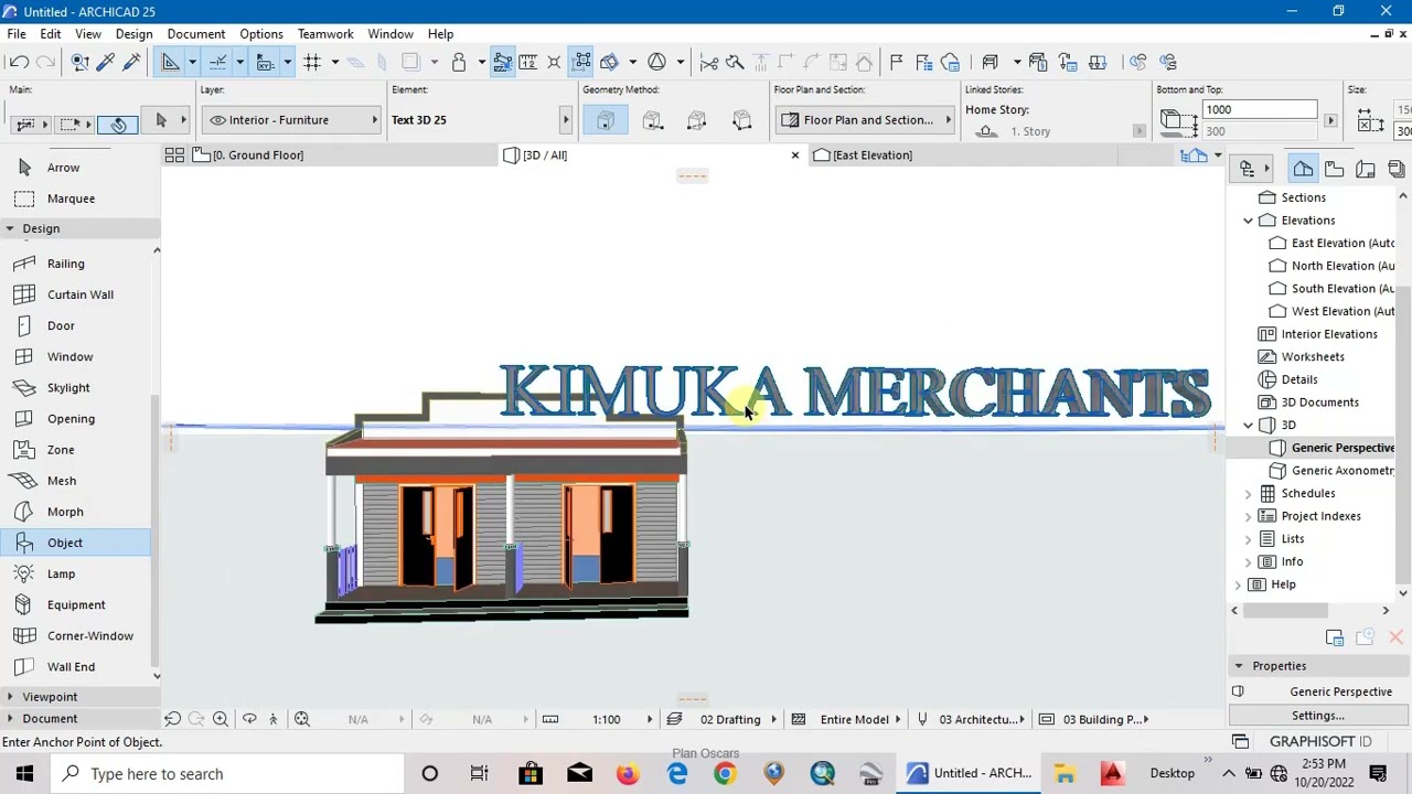 How to add 3D text to a drawing using ArchiCAD - YouTube