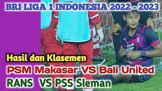 Hasil Liga 1 Indonesia 2022/2023, PSM Makasar VS Bali United & RANS Nusantara FC VS PSS Sleman ...
