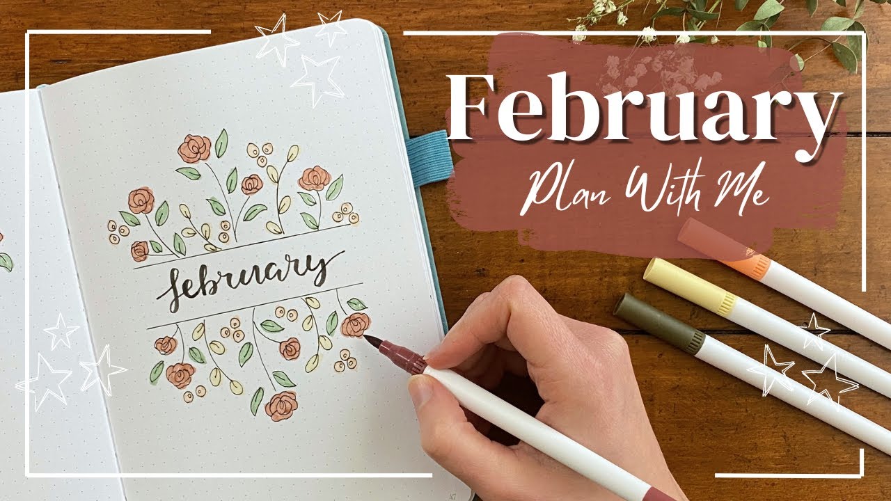 PLAN WITH ME!🌹| February Bullet Journal Set Up | Simple Rose Theme ...