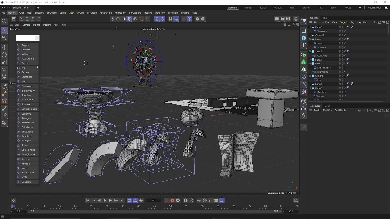 Cinema 4D Videocourse - 11 - Deformers, Bend, Twist, Bulge, Taper, Explode, Melt, Collision ...