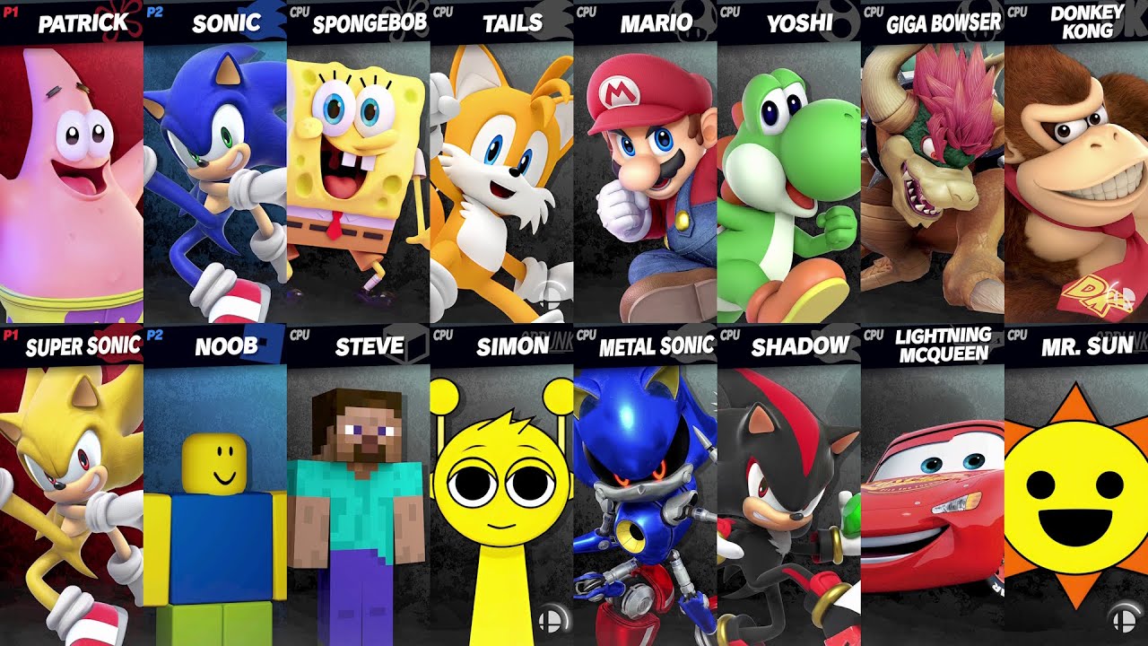 Super Sonic vs Mario vs SpongeBob vs Metal Sonic vs Steve vs Noob vs ...