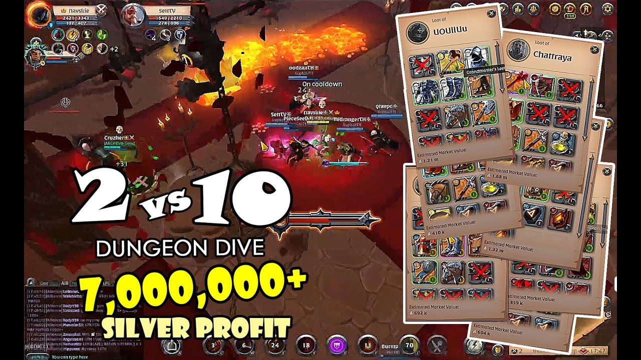 2vs10 Dungeon Diving | Greataxe x Ironroot | Albion Online Gameplay ...