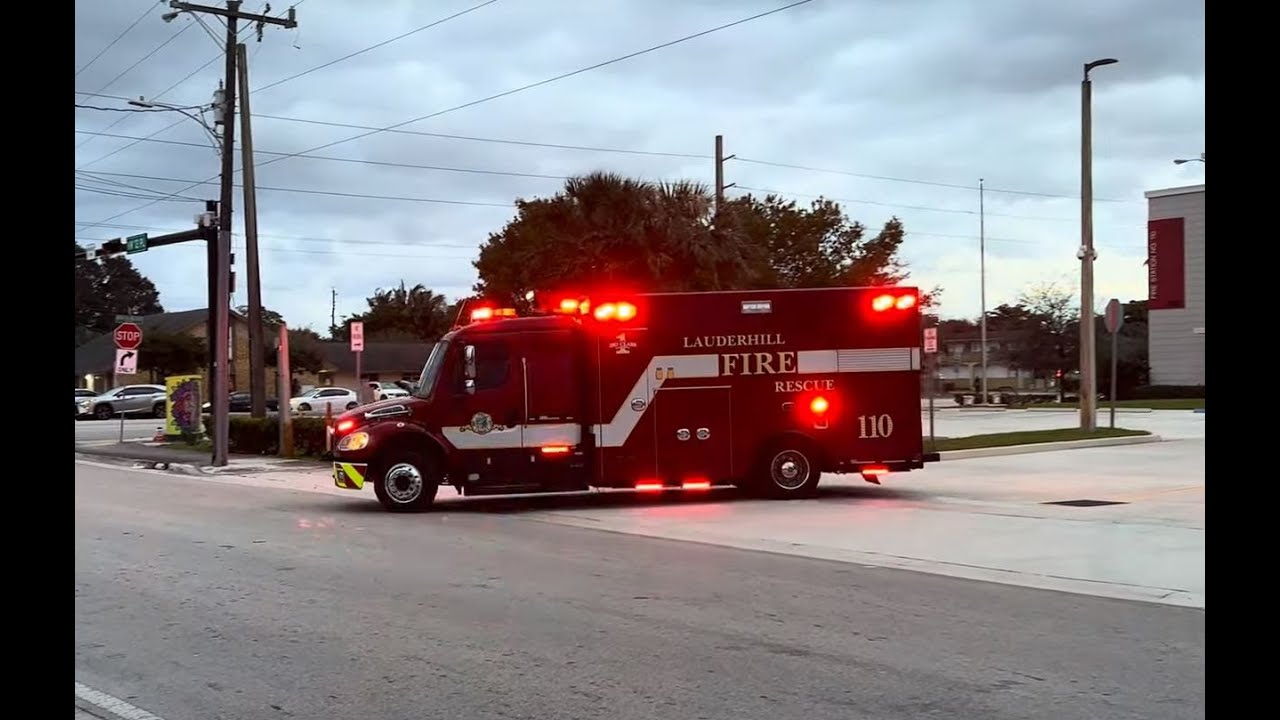 Lauderhill Fire Rescue (R110) responding from Lauderhill Fire Station ...