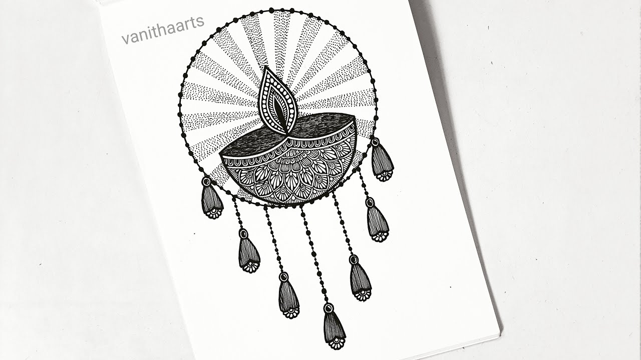 How to draw Mandala Art with Diya | Diya Mandala | Step by Step | How ...