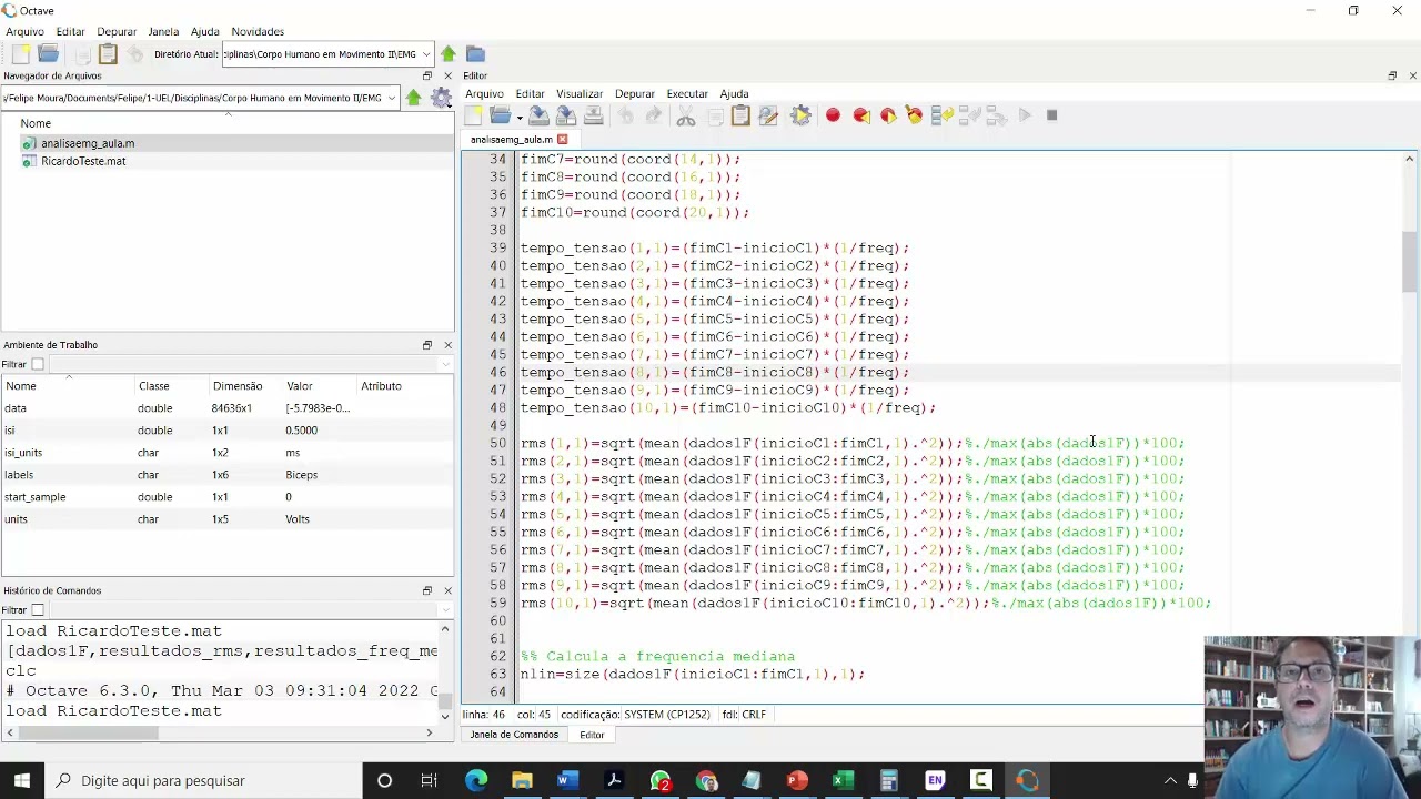 Como calcular variáveis de EMG usando o software Octave? - YouTube
