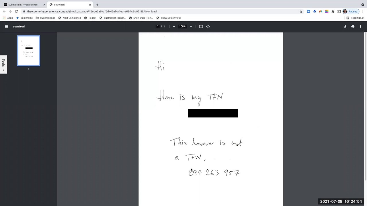 Hyperscience TFN Redaction Demo - YouTube
