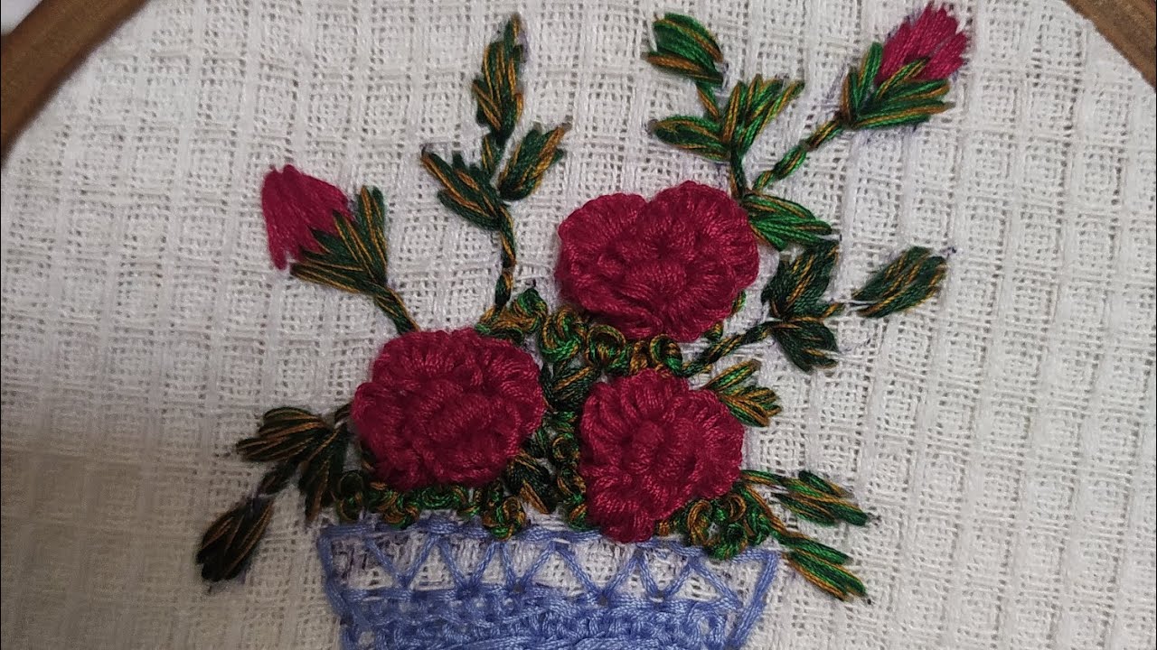 flower pot embroidery tutorial part 2@simar_embroidery # ...