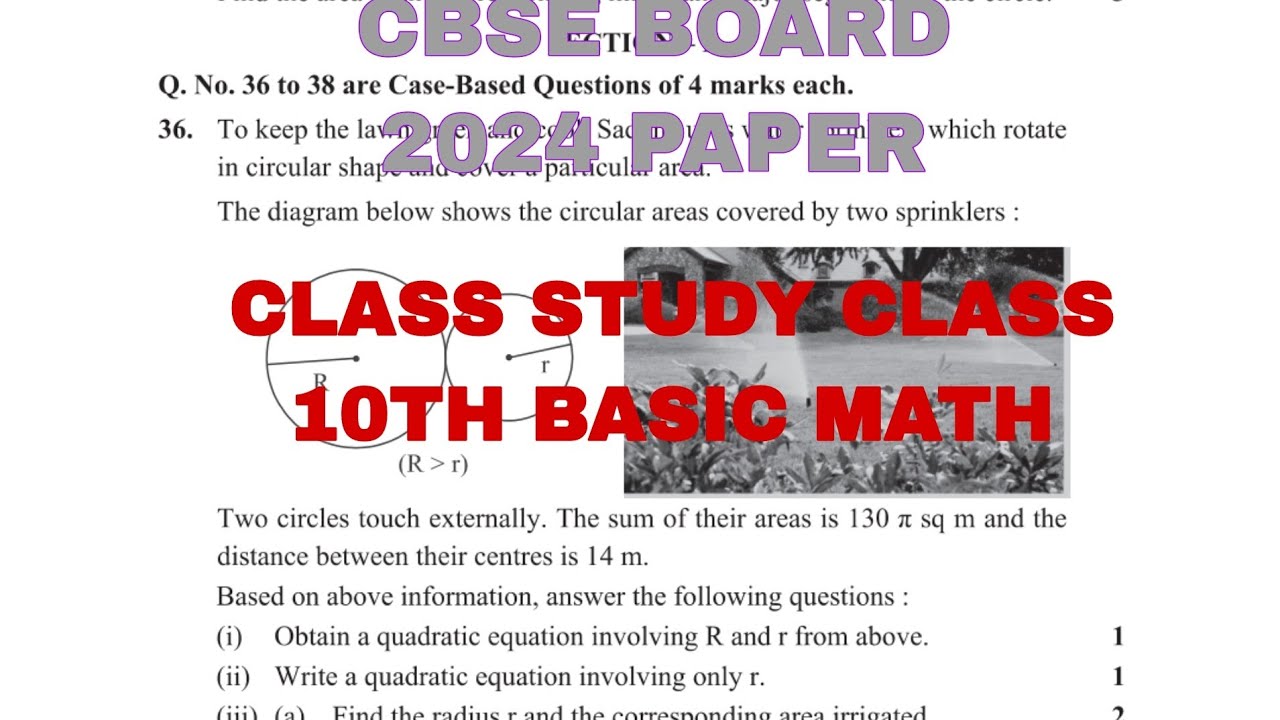 CASE STUDY PROBLEM CLASS 10TH BASIC MATH PAPER 2024 CBSE SET 1 Q.N .36 Obtain a quadratic ...