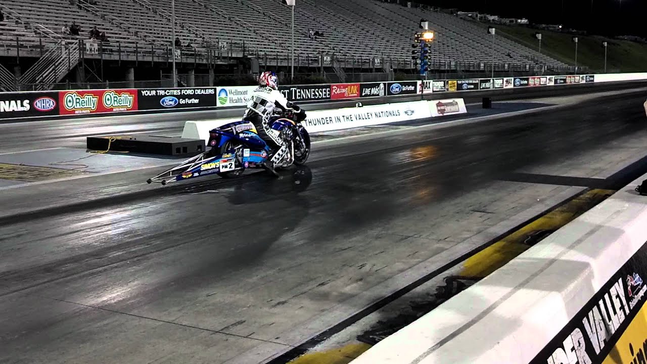 AHDRA Harley drag racer Joey Thompson on his Pro Mod bike - YouTube