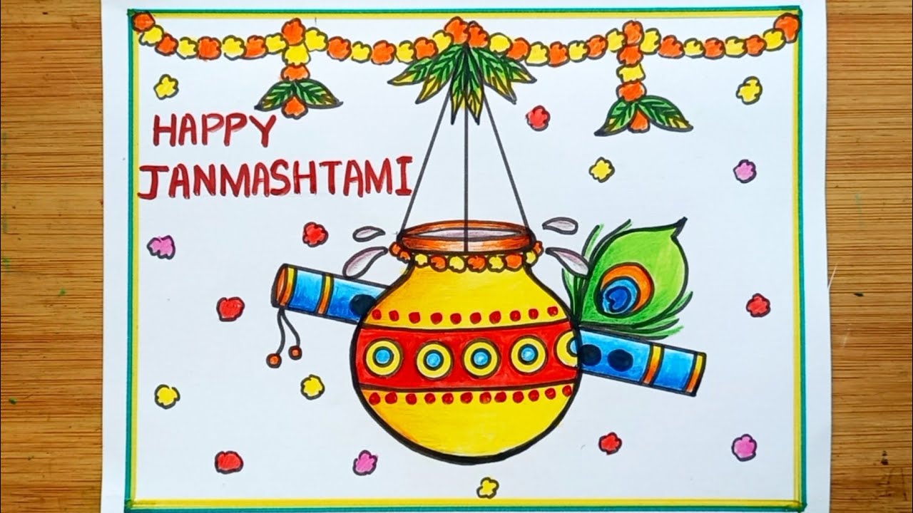 Krishna Janmashtami Drawing/Happy Janmashtami Poster Drawing ...