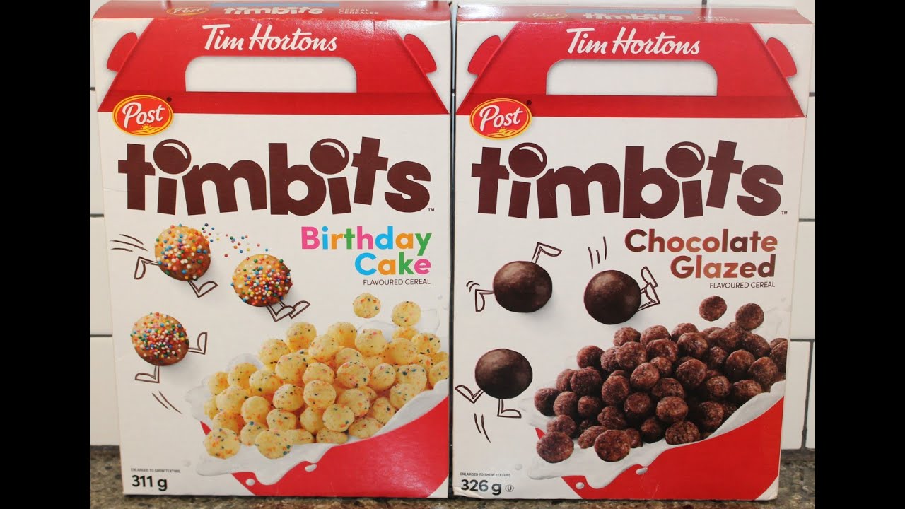 Post Tim Hortons Timbits Cereal: Birthday Cake & Chocolate Glazed ...