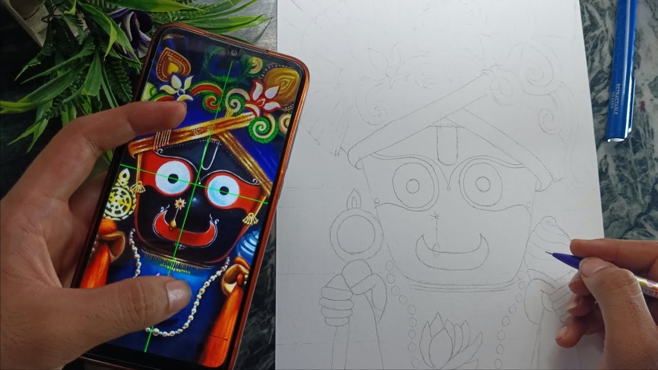 Lord Jagannath drawing😍 // Outline tutorial // Watercolor painting ...