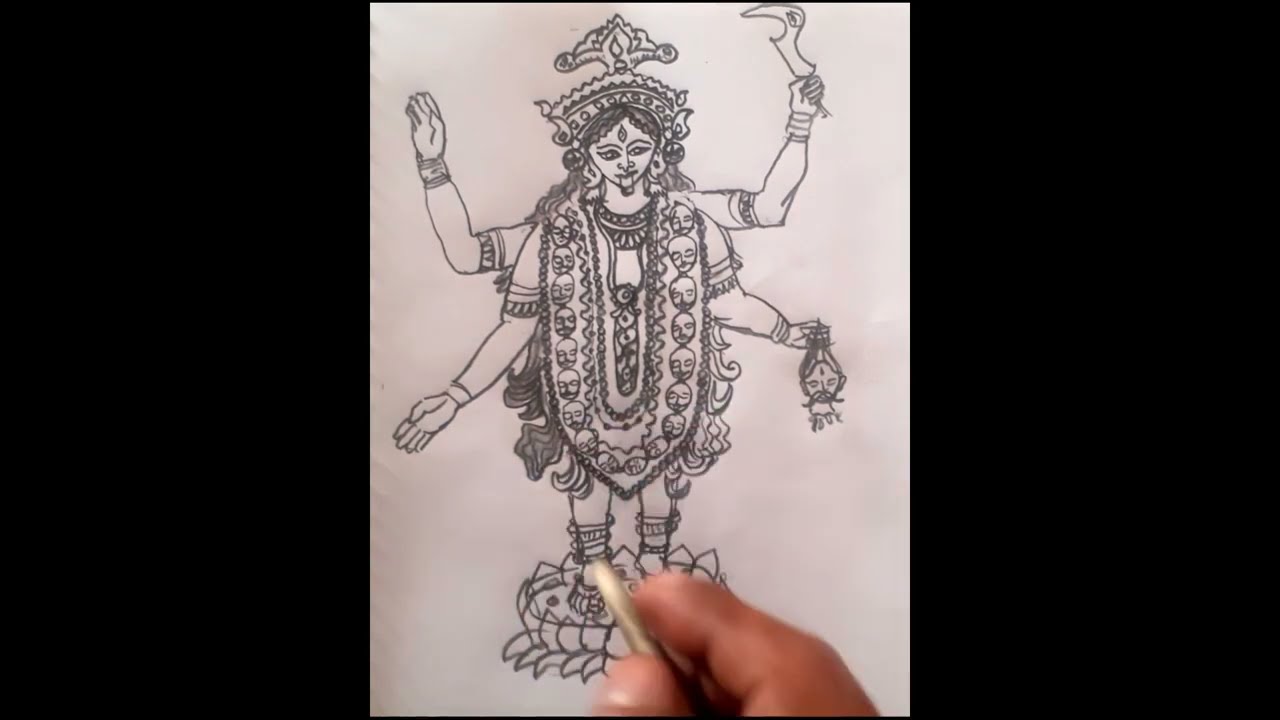 Kali Mata Drawing easy | Free Hand Outline Drawing Of Kali Mata - YouTube