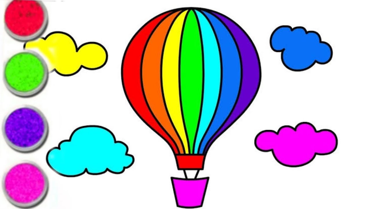 How to draw hot air balloon step by step for kids and toddlers - YouTube