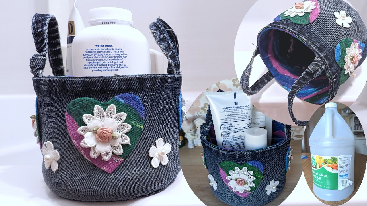 DIY mini storage box from bottle and old jean no sew ดีไอวายทำใช้เอง ...