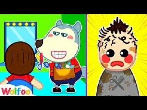 Wolfoo play haircut on baby/Cartoon for kids|Wolf fun friend - YouTube
