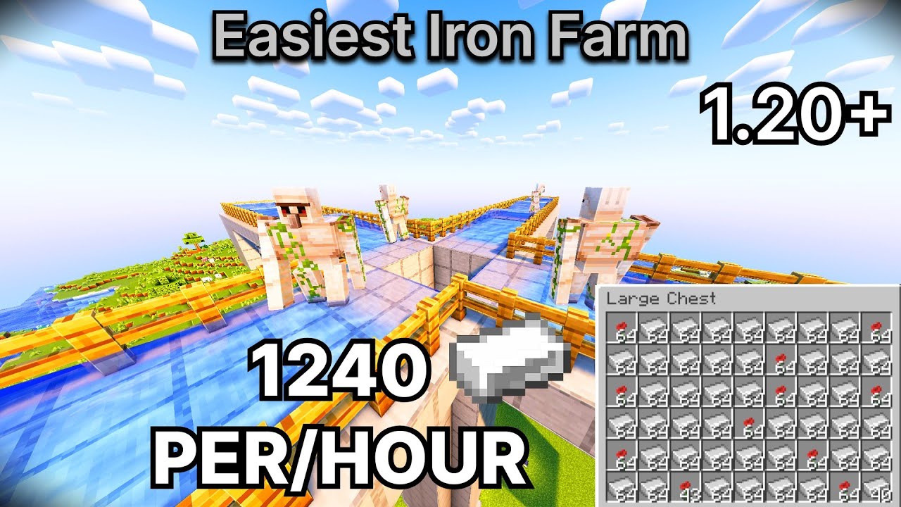 Minecraft 1.20+ Easiest Iron Farm Tutorial - 1240 Per Hour - YouTube