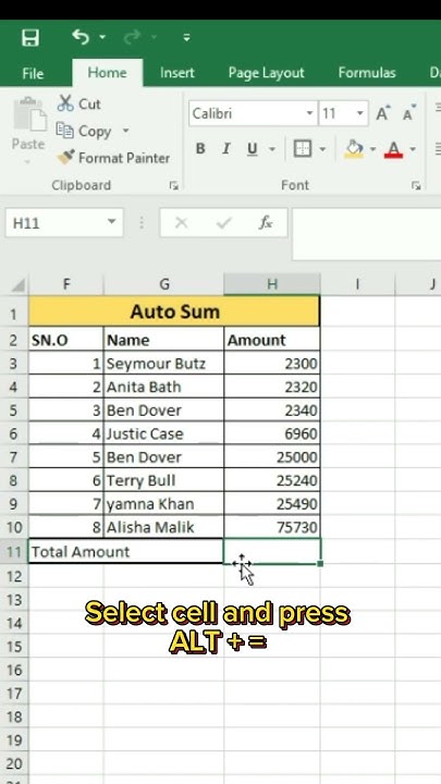 How to find sum formula in short key in excel #excel #excelcourse #exceltips - YouTube
