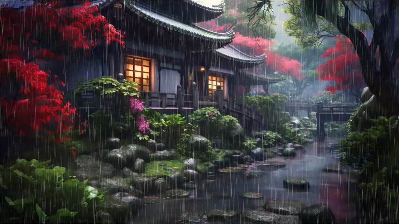 Rainy Day In The Peaceful Japanese Zen Garden 🏵️ Fall Asleep Instantly ...