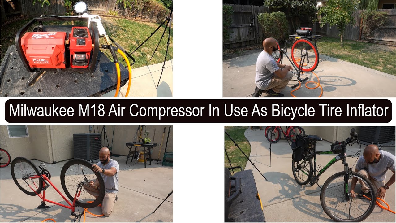 Milwaukee M18 Air Compressor In Use Bicycle Tire Inflator - YouTube
