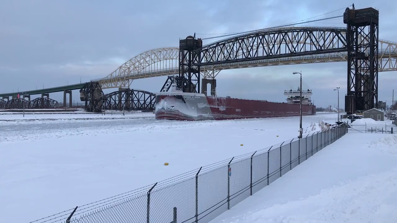 Great Lakes Freighter Edgar B Speer in the Ice - YouTube