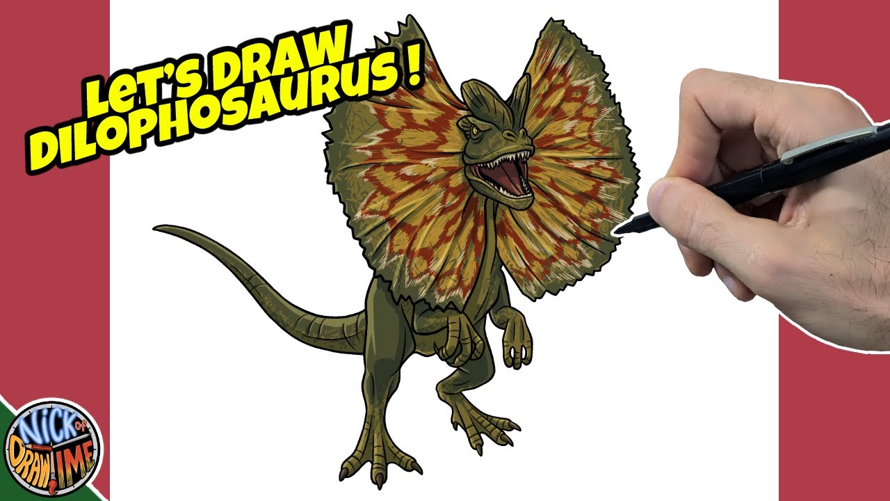 How to Draw DILOPHOSAURUS (Jurassic Park) (DDT) - YouTube