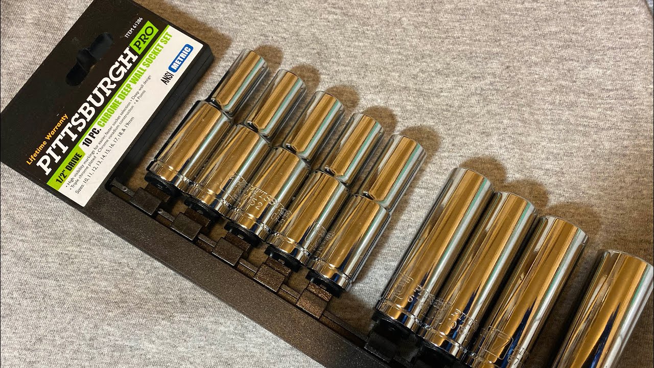 Harbor Freight Pittsburgh Pro 1/2” Drive 10PC Chrome Deep Wall Socket ...
