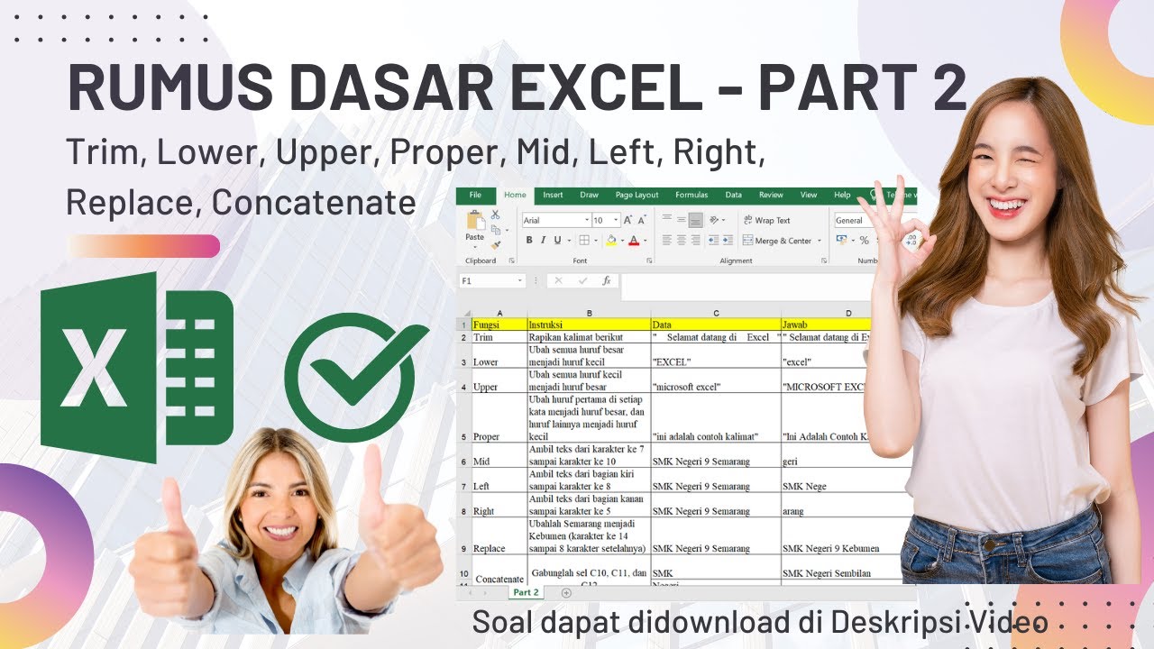 Rumus Dasar Excel Part 2 Trim Lower Upper Proper Mid Left Right Replace Concatenate