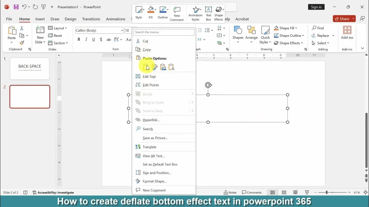 How to create deflate bottom effect text in PowerPoint 365 - YouTube