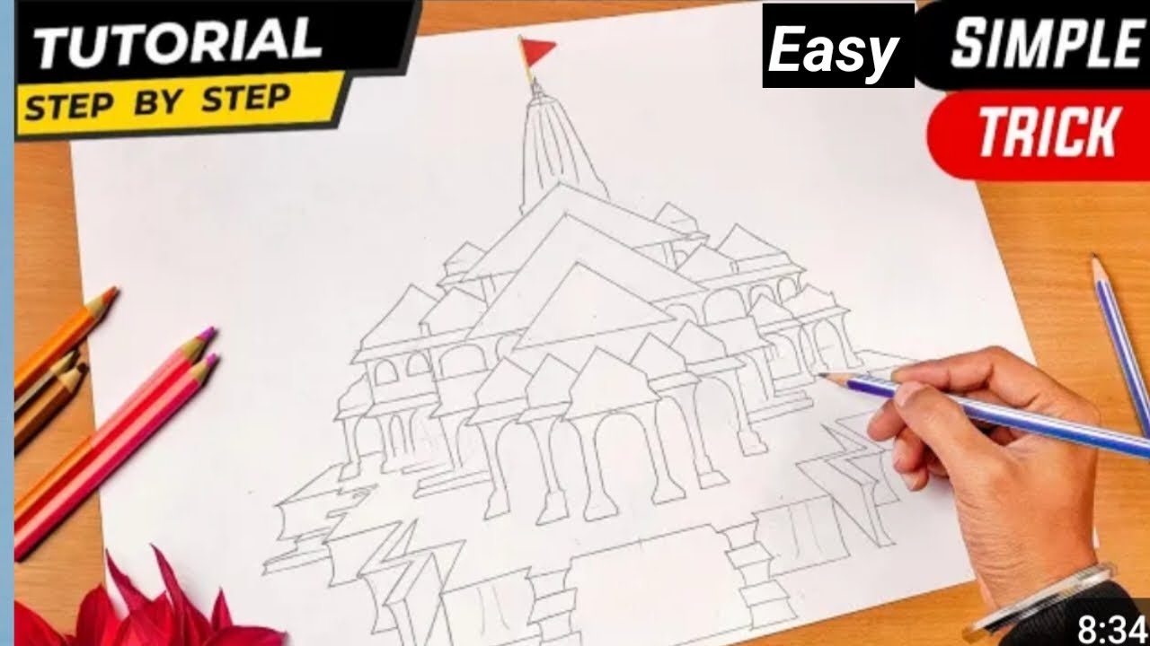 Easy Ram Mandir Outline Drawing Tutorial For Beginners || Easy Ram ...