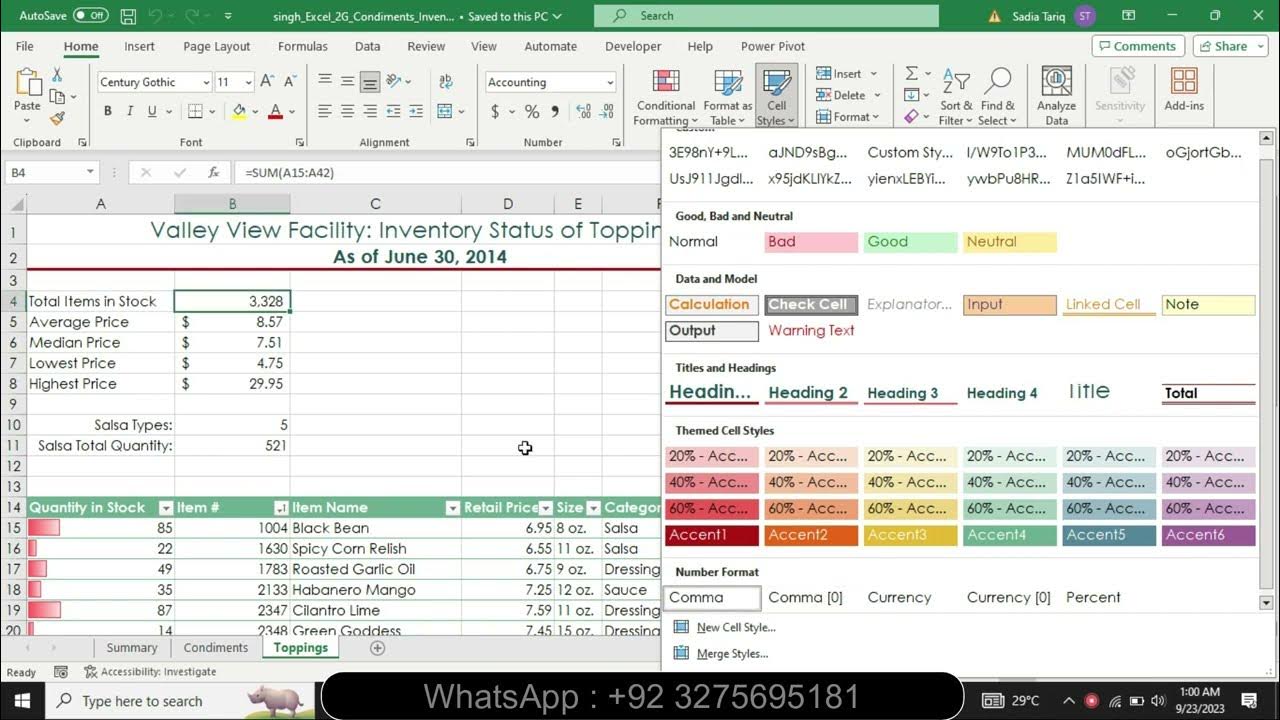 Excel_2G_Condiments_Inventory | Excel 2G Condiments Inventory - YouTube