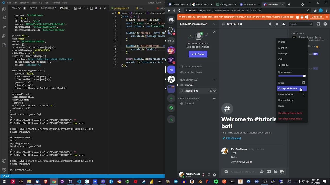 Discord.js Discord Bot Tutorial - 2 listeners - YouTube
